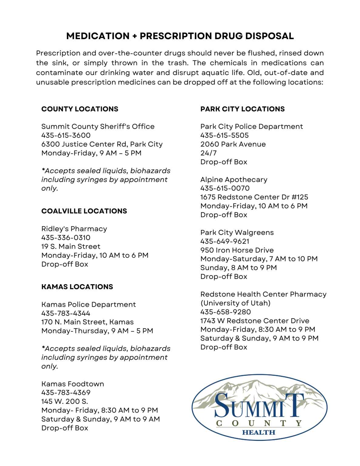 Prescription Disposal Location - Summit County Health Department